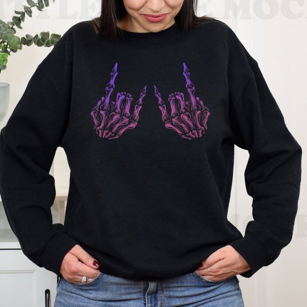 Rocker Hand Sign Rock Skeleton Retro Halloween Men Wo… - Gem